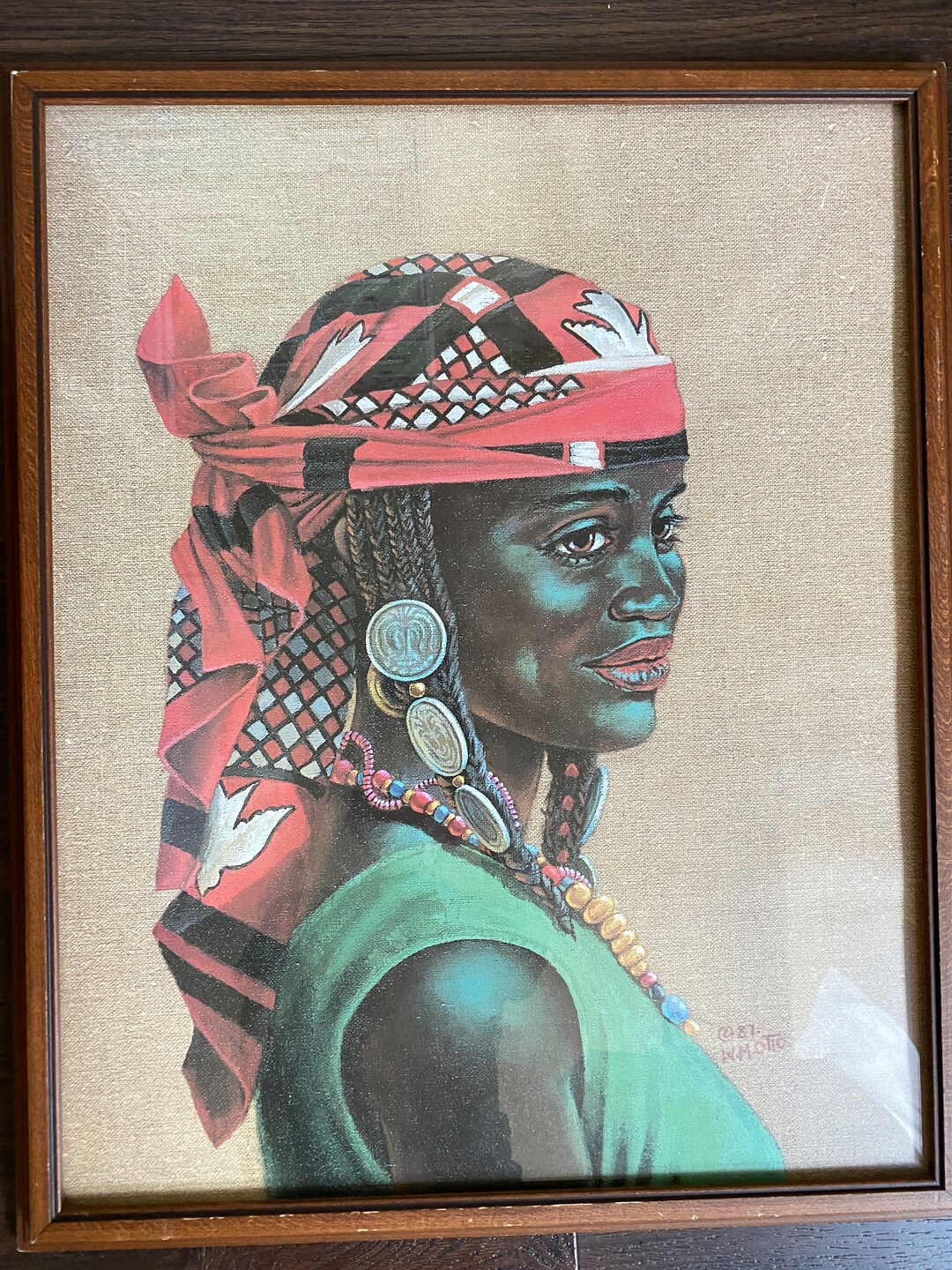 Rare Vintage W.M. OTTO African Lady Print Framed Wall Art Print Vintage ...