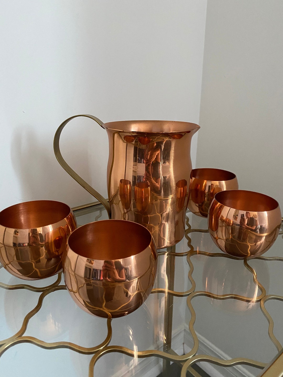 Vintage Copper Pitcher & 4 Copper Cups by Coppercraft Guild, Vintage ...