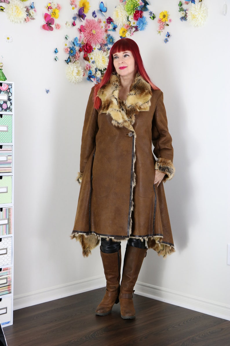 Faux Leather Fur Shearling Winter Coat by UTEX Warm Long | Etsy