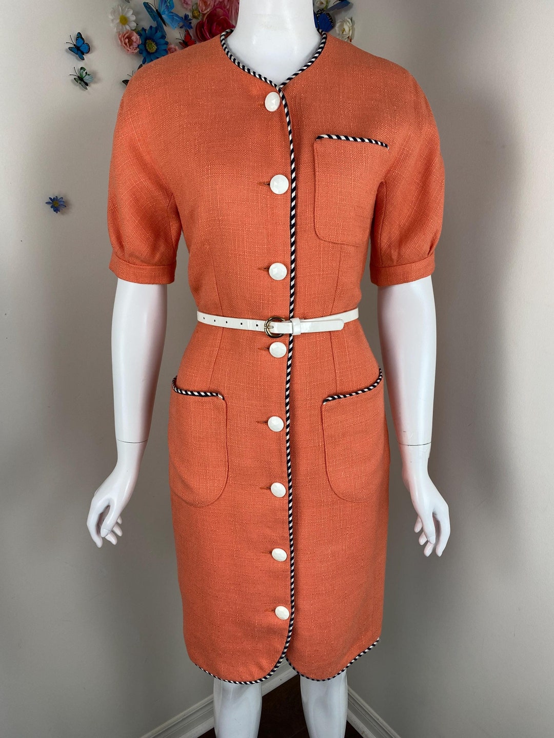 Vintage 80s Designer Dress TED LAPIDUS Peach Day Dress Classic Shift ...