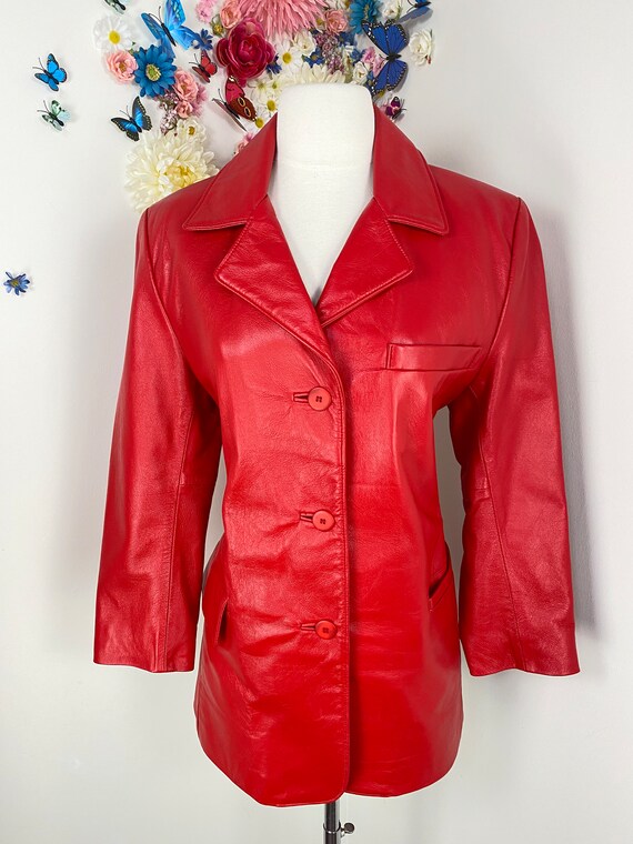 80s Red Leather Jacket - Vintage 1980s OCEAN WEST Mid… - Gem