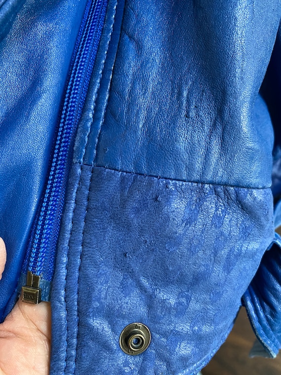 1980s Blue Leather Bomber Jacket - DIANA CHARLES Vint… - Gem