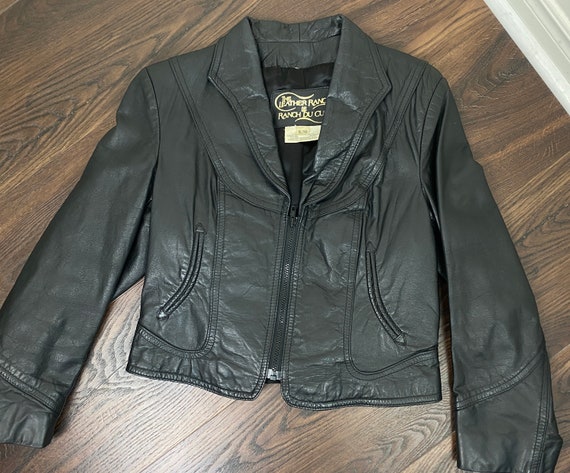 80s LEATHER RANCH Western Style Black Leather Jacket … - Gem