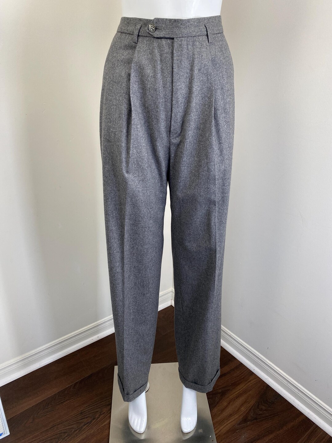Vintage Wool Flannel Pants LOU MYLES Classic Preppy Grey Trousers 1980s ...