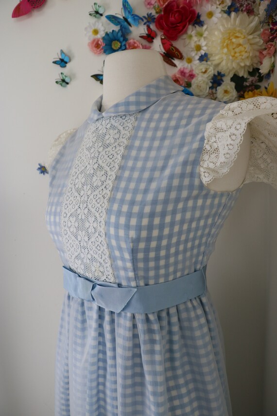 70s Bridgerton Regency Style Gingham Lace Maxi Dress … - Gem