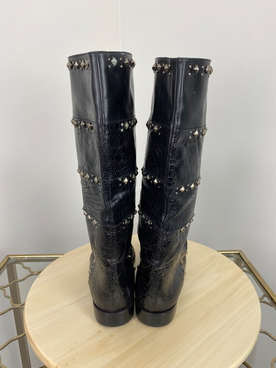 Vintage Boots 80s STUART WEITZMAN Black Leather Metal… - Gem