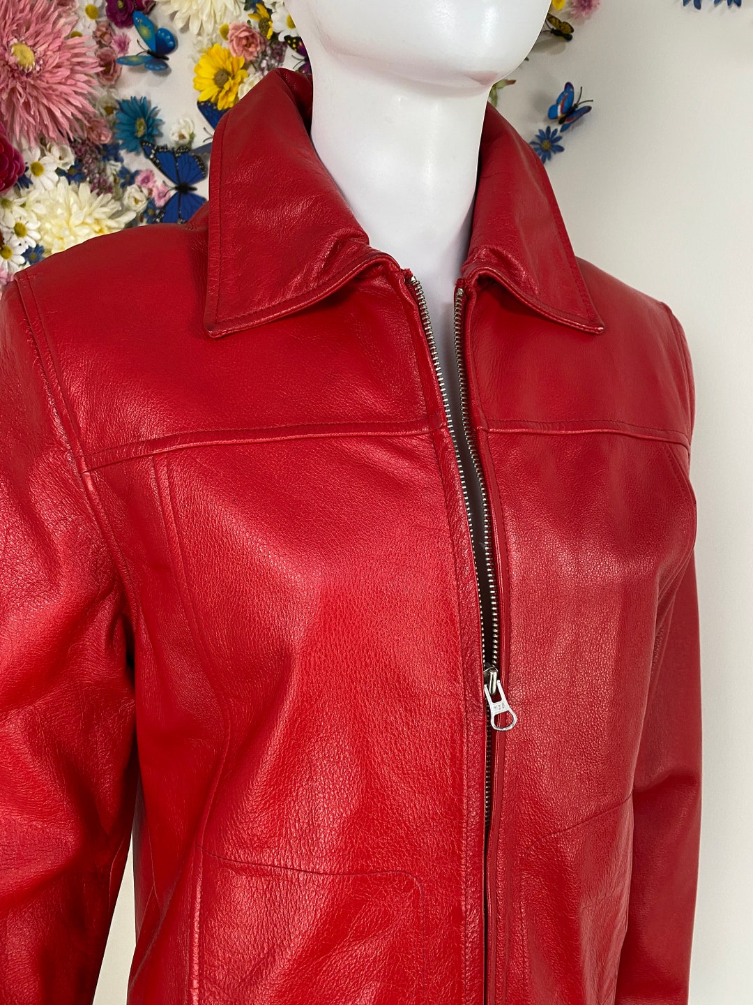 90s Red Leather Jacket Vintage 1990s DANIER Jean Jacket Style in Red ...