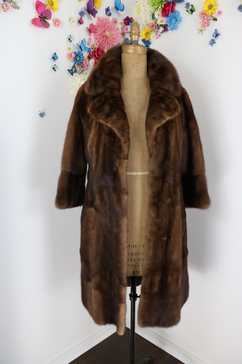 Vintage Long Mink Fur Coat 50s 60s Dark Brown Warm Winter - Etsy