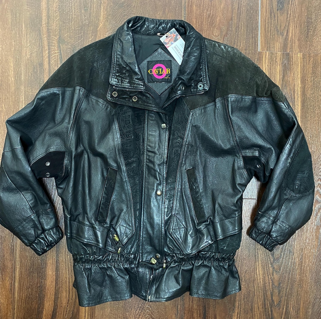 Black Leather Bomber Jacket Vintage 1980s CAVIAR Fall Winter Jacket 80s ...