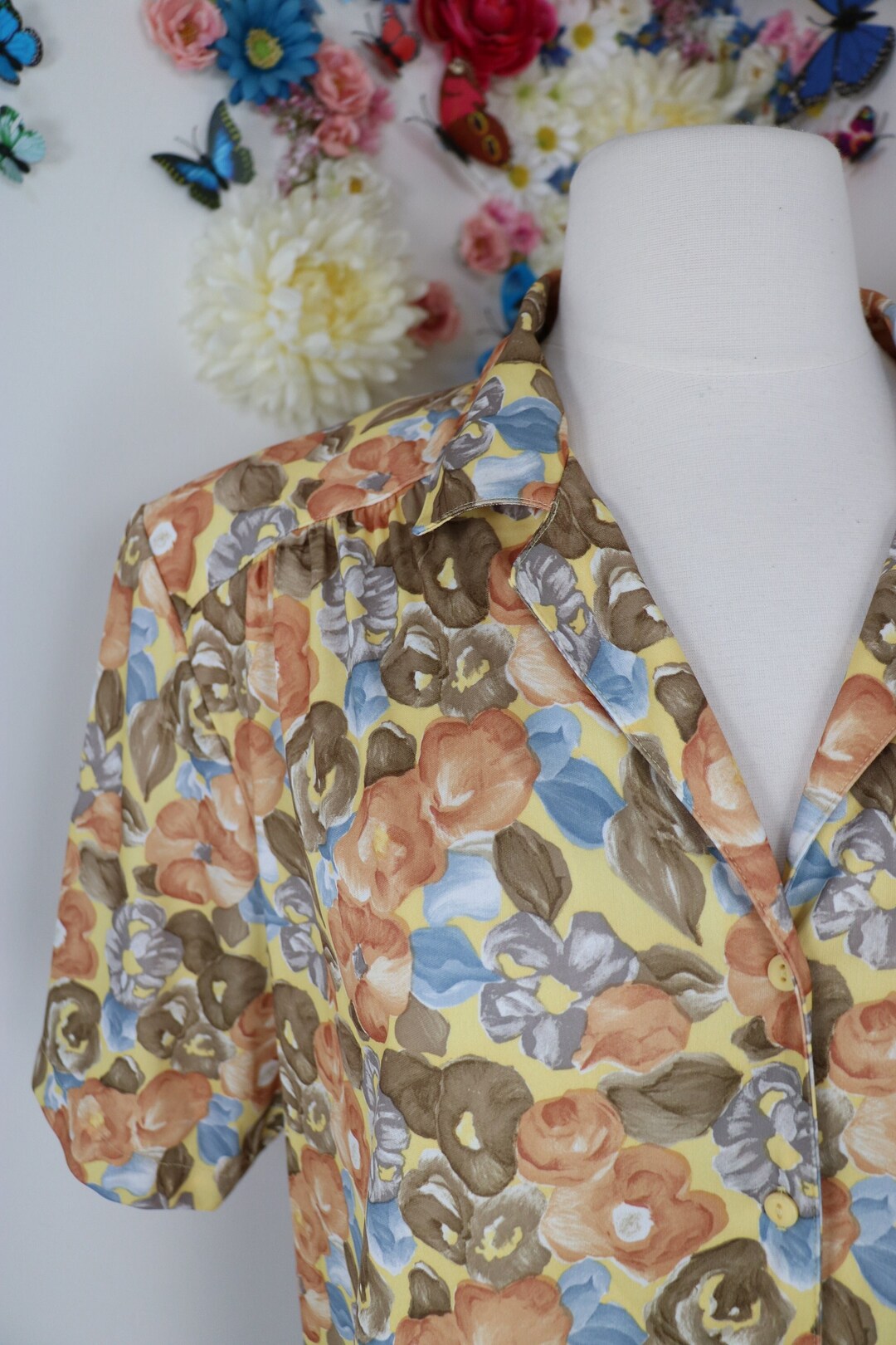 Vintage 80s Yellow Floral Shirt TAN JAY Casual Summer Day Blouse - L - Etsy