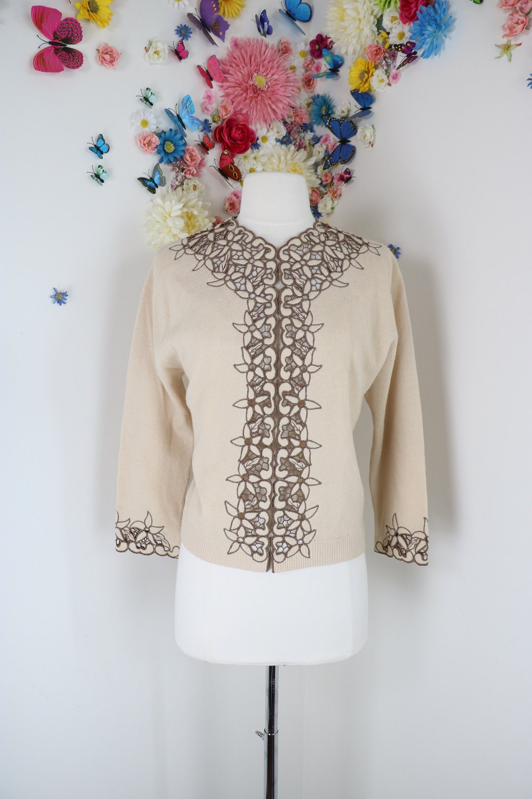 Vintage Cardigan Sweater 1950s Dye Cut Button up Sweater DOREEN LOH 50s ...