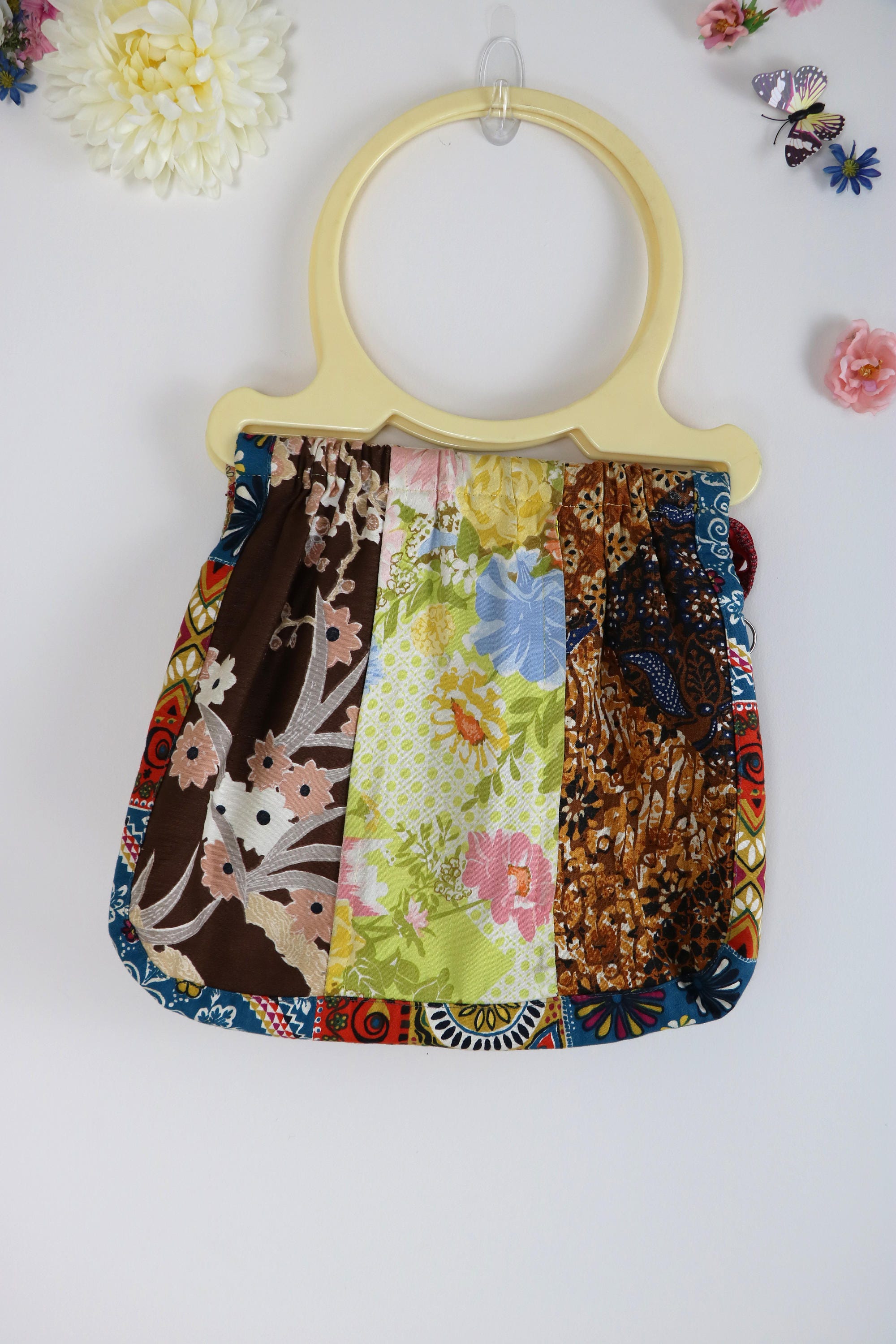 Vintage Patchwork Bag Boho Fabric Knitting Sewing Handbag - Etsy