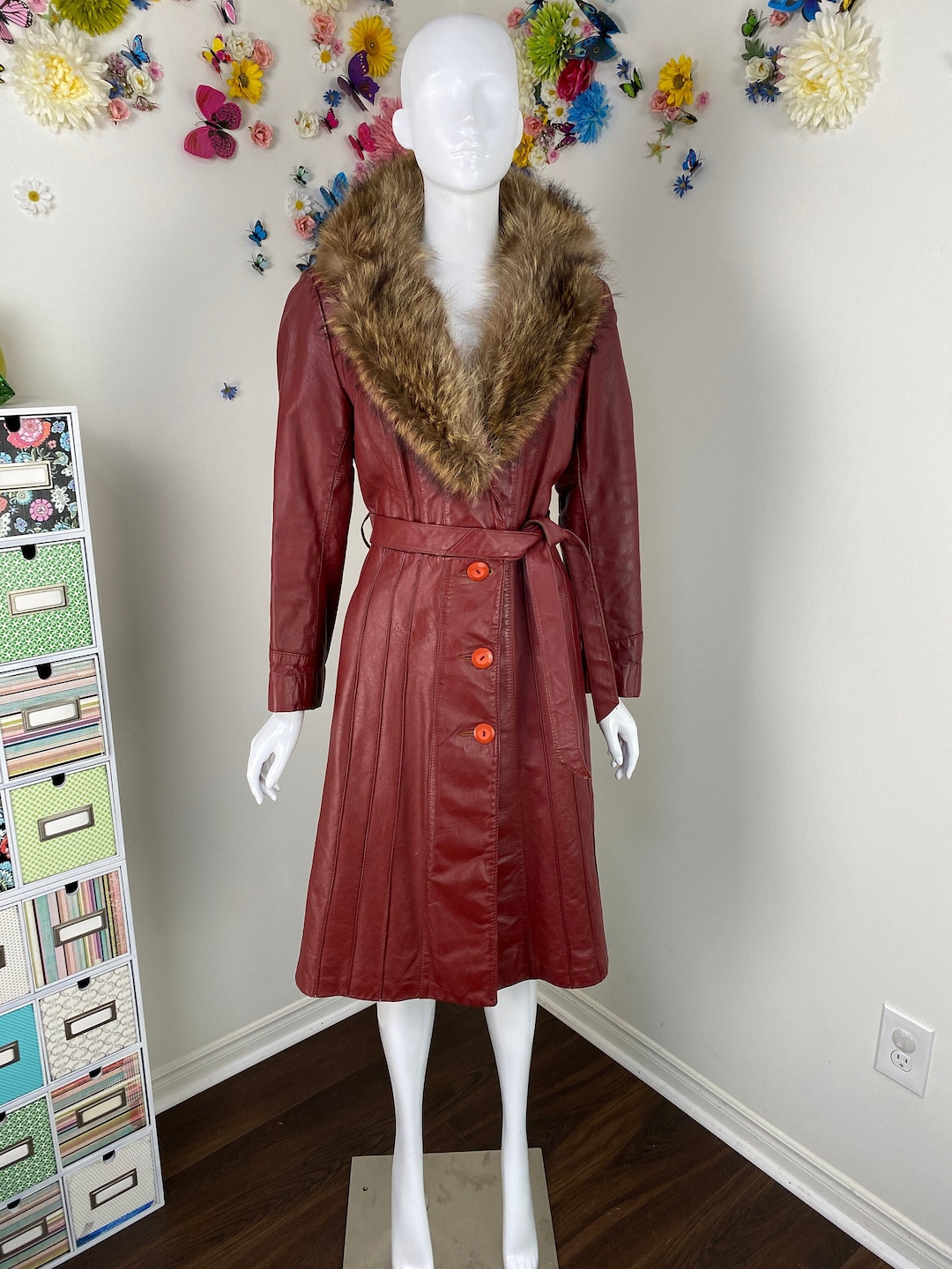 Vintage Leather Trench Coat 70s Penny Lane Burgundy Leather Trench Coat With Fur Collar & Belt ...