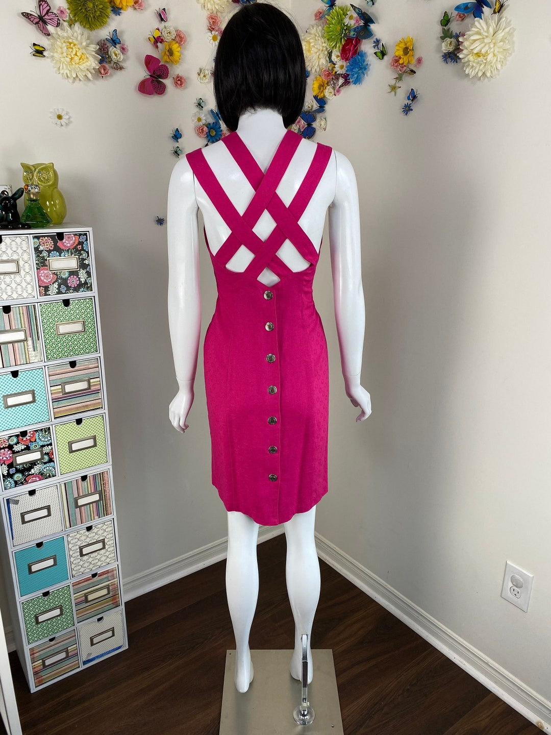 90s Pink Lattice Open Back Summer Dress Vintage 1990s EMOI Garden ...