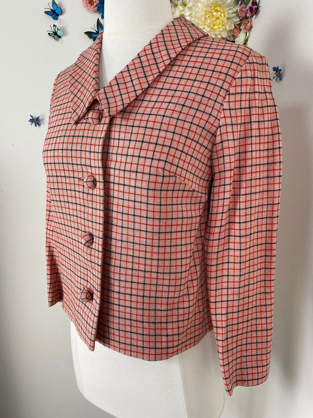 90s Pink Plaid Blazer Vintage 1990s Mod Tailored Jacket Handmade Wear ...
