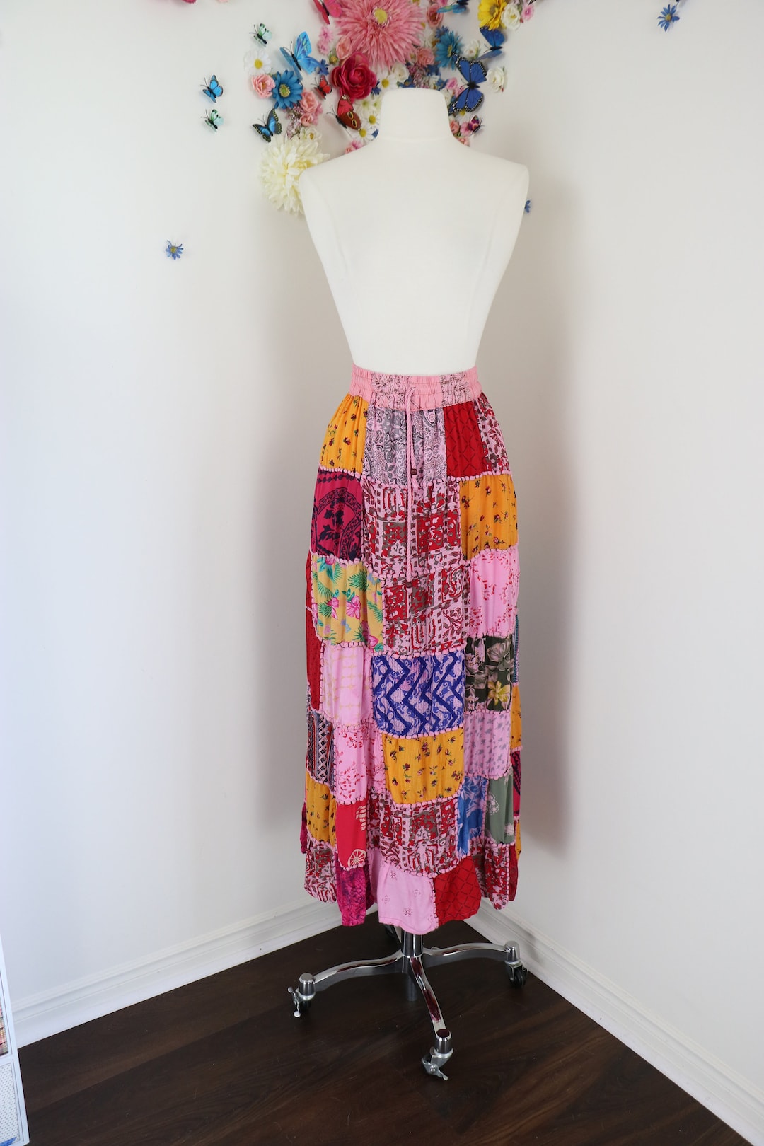 Vintage Boho Patchwork Maxi Skirt S/M Colourful Artsy Funky Hippie ...