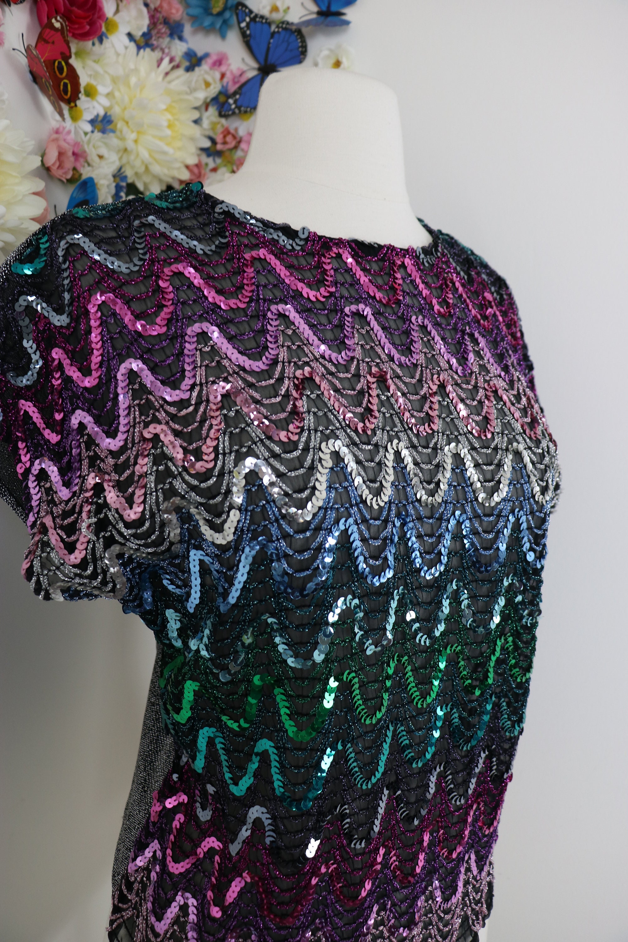 80s Rainbow Striped Sequin Party Clubbing Top Vintage 1980s - Etsy