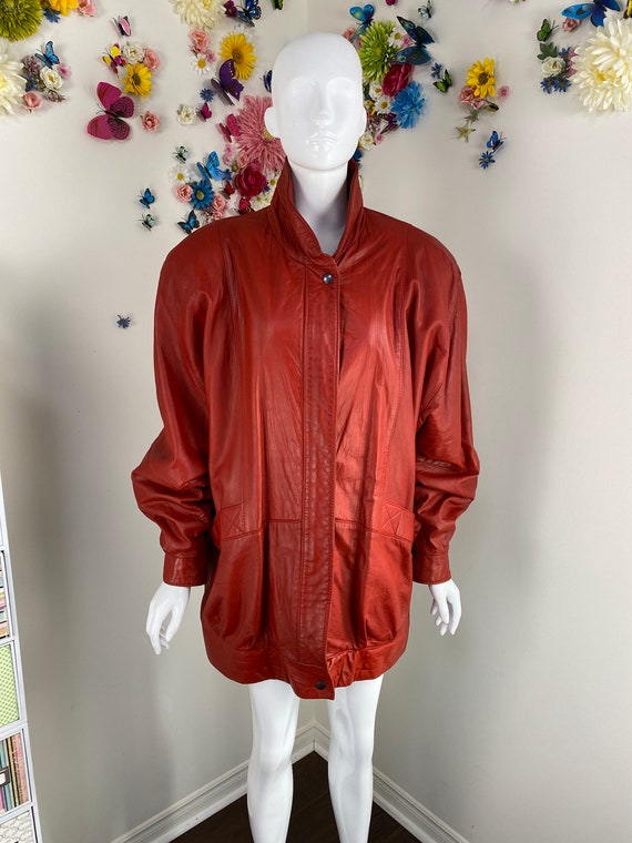 Vintage Leather Bomber Jacket 1980s Orange CAVALLI Ov… - Gem
