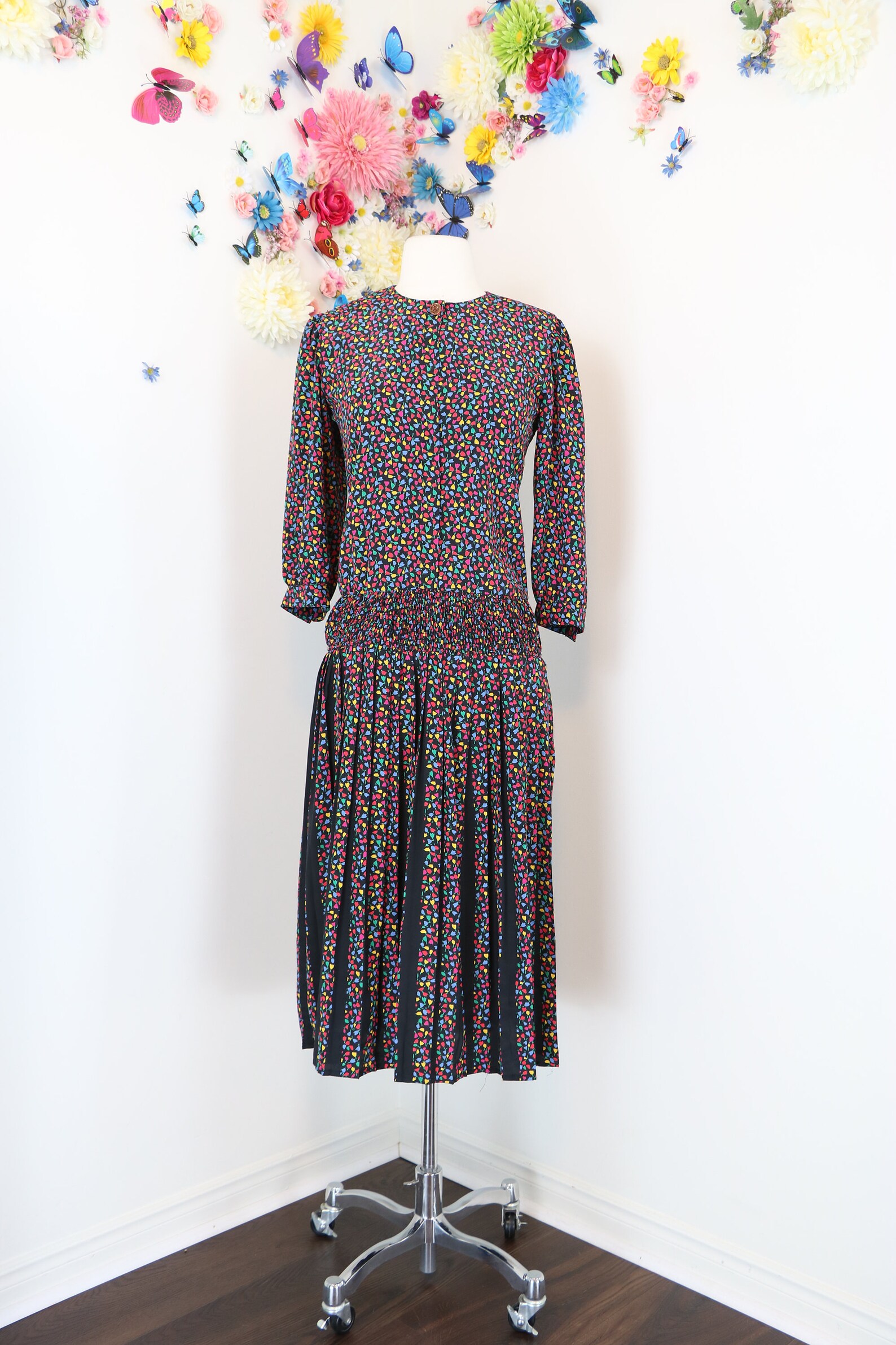 80s Does 20s Flapper Style Dress Psychedelic Rainbow Floral - Etsy