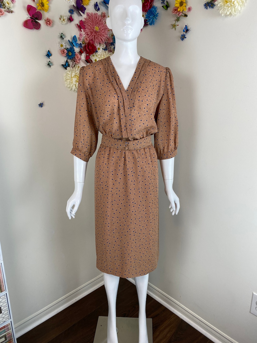 Voluputous Vintage 70s 80s Floral Secretary Day Dress FREE Shipping ...