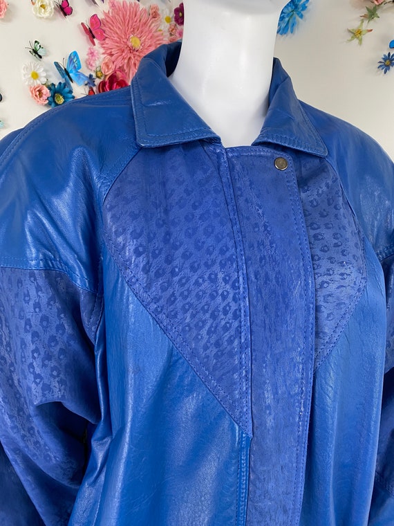 1980s Blue Leather Bomber Jacket - DIANA CHARLES Vint… - Gem