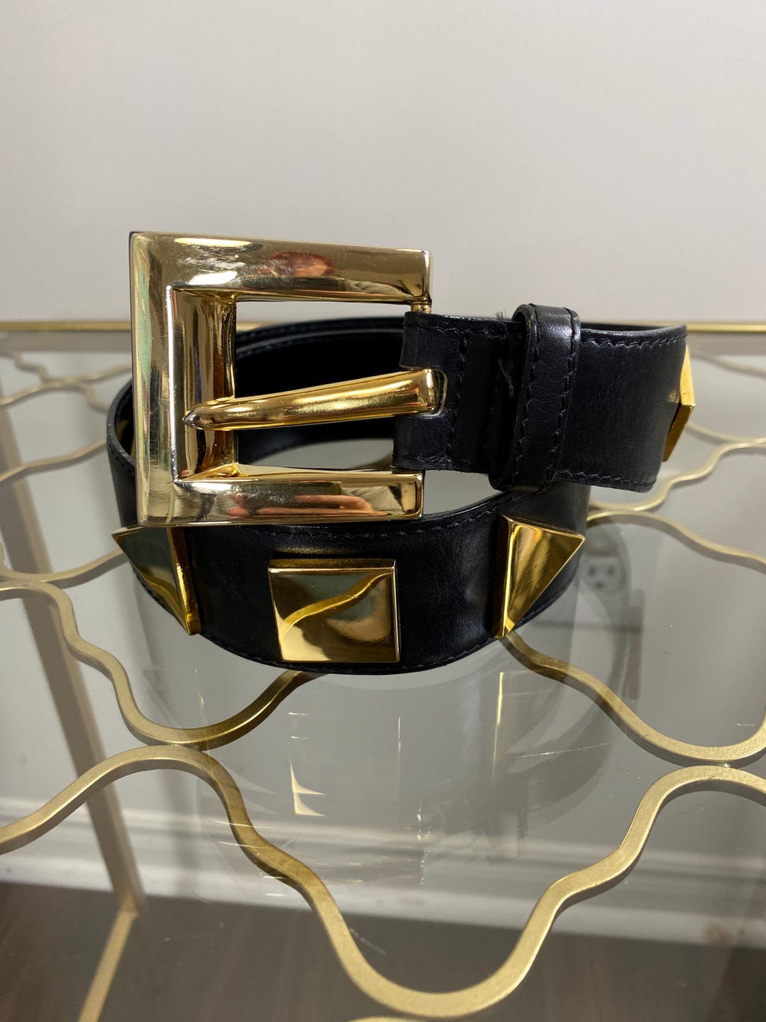 Vintage Escada Belt 80s Black Gold Leather Belt 1980s Designer Fashion ...