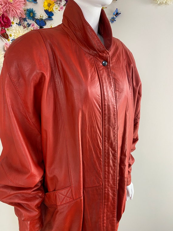 Vintage Leather Bomber Jacket 1980s Orange CAVALLI Ov… - Gem