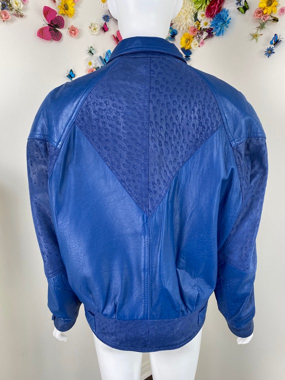 1980s Blue Leather Bomber Jacket - DIANA CHARLES Vint… - Gem
