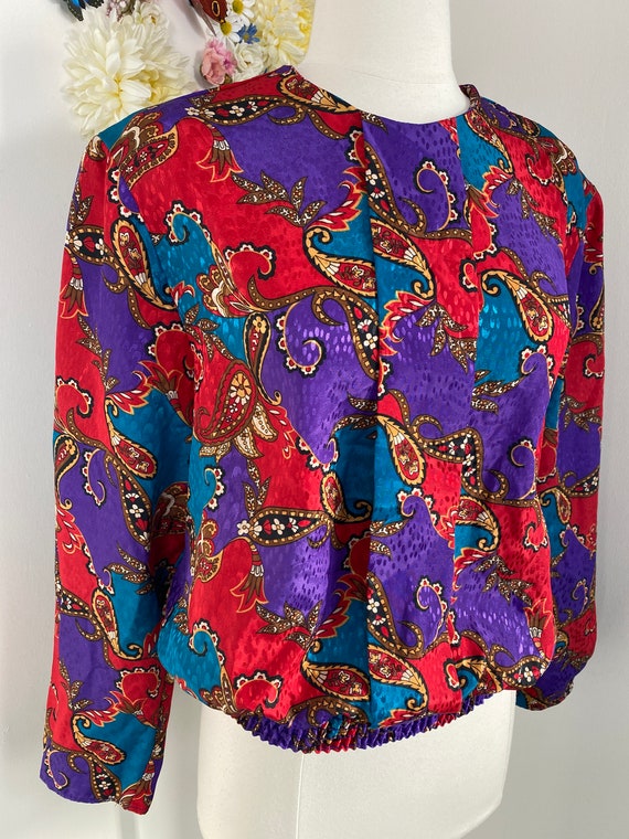 80s Rainbow Paisley Blouse - Vintage 1980s Secretary … - Gem