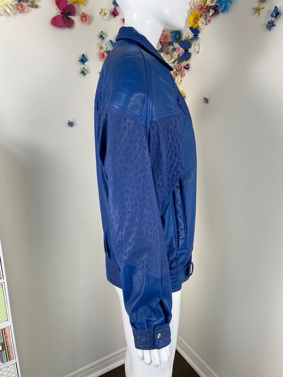 1980s Blue Leather Bomber Jacket - DIANA CHARLES Vint… - Gem