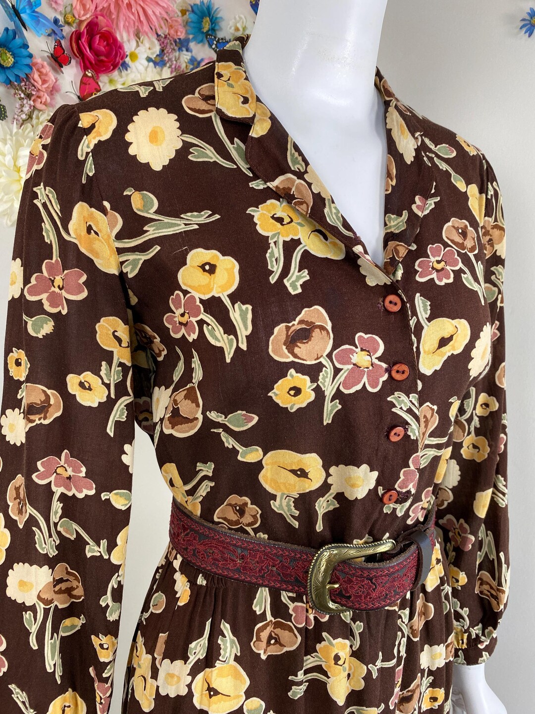 Vintage Floral Shirt Dress Secretary Day Dress Fall Preppy Bloomcore ...