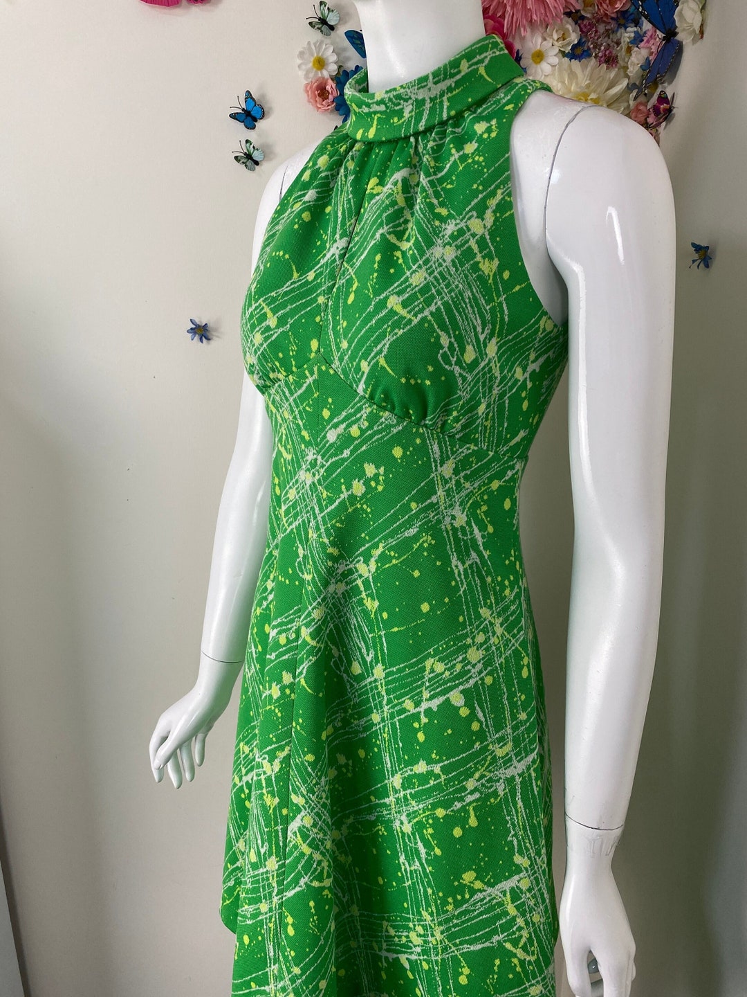 Vintage Mini Go-go Dress 1960s Green Paint Splatter Scooter Dress Mod ...