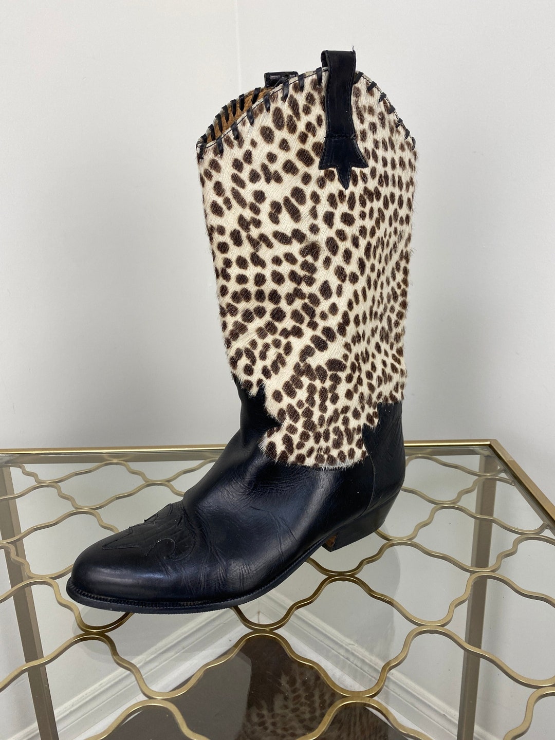 Vintage Boots ALDO Cheetah Animal Print Cowboy Boots Leather Cowgirl ...