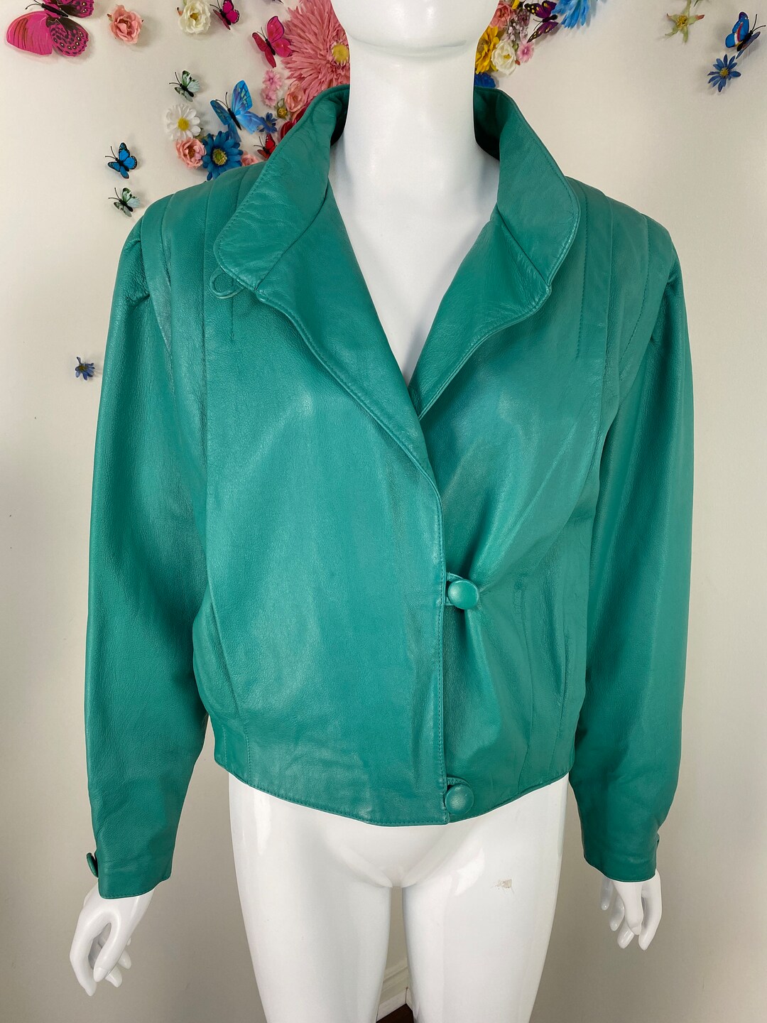 1980s Turquoise Leather Bomber Jacket FRITALA FINLAND Vintage 80s Fall ...