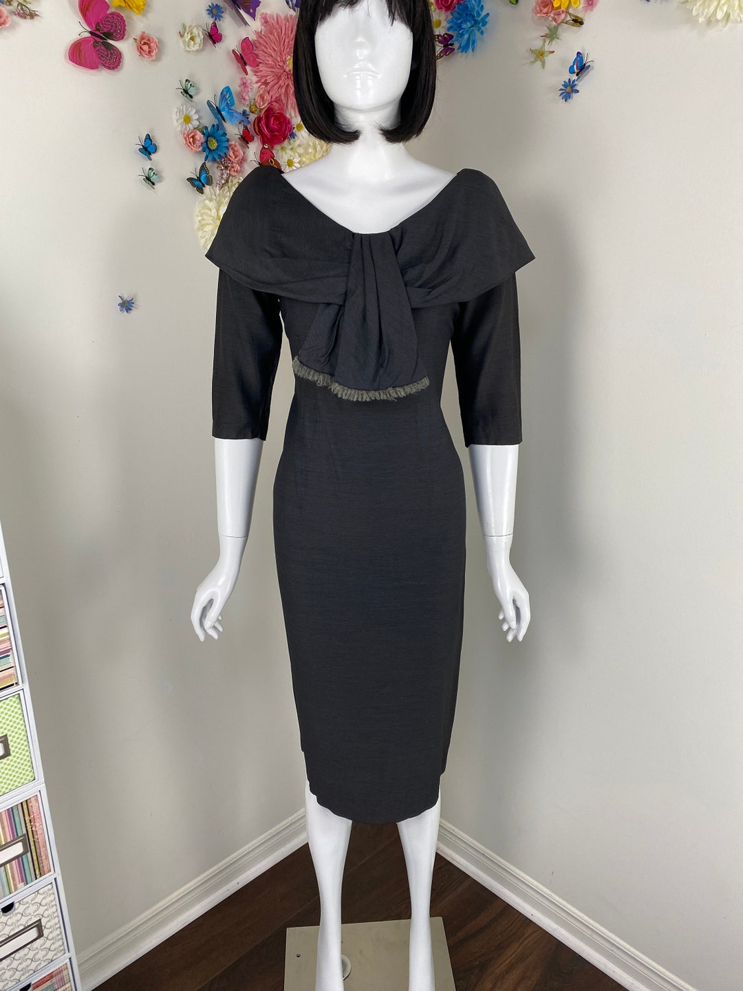 Vintage Black Evening Dress 50s STARLITE IMPORTS Silk Wiggle Formal ...