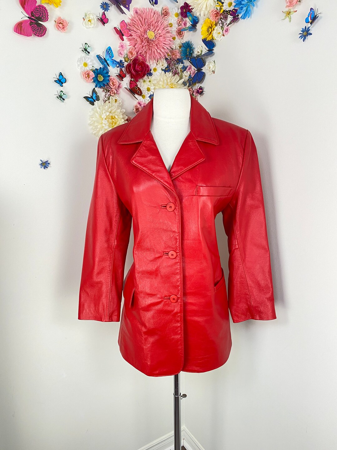 80s Red Leather Jacket Vintage 1980s OCEAN WEST Mid Length Fall Coat ...