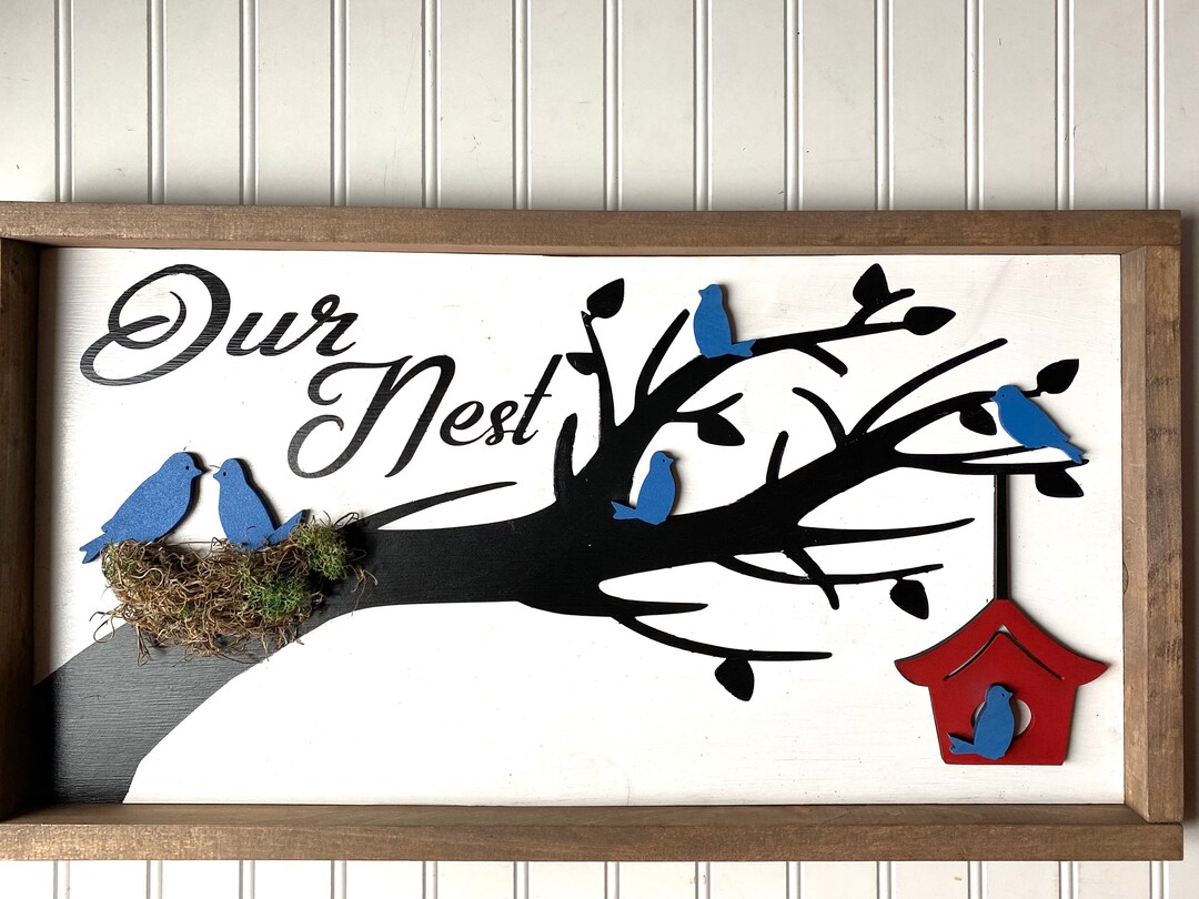 Our Nest Wood Sign With Handmade Life Like Nest and 3D Birds and Bird ...