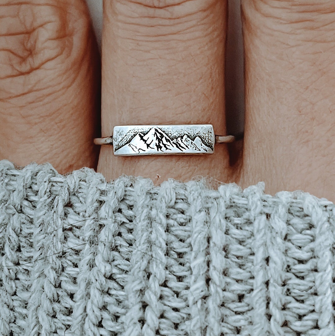 Dainty Mountain Ring Gold, Stackable Nature Ring, Silver Mountain Range ...