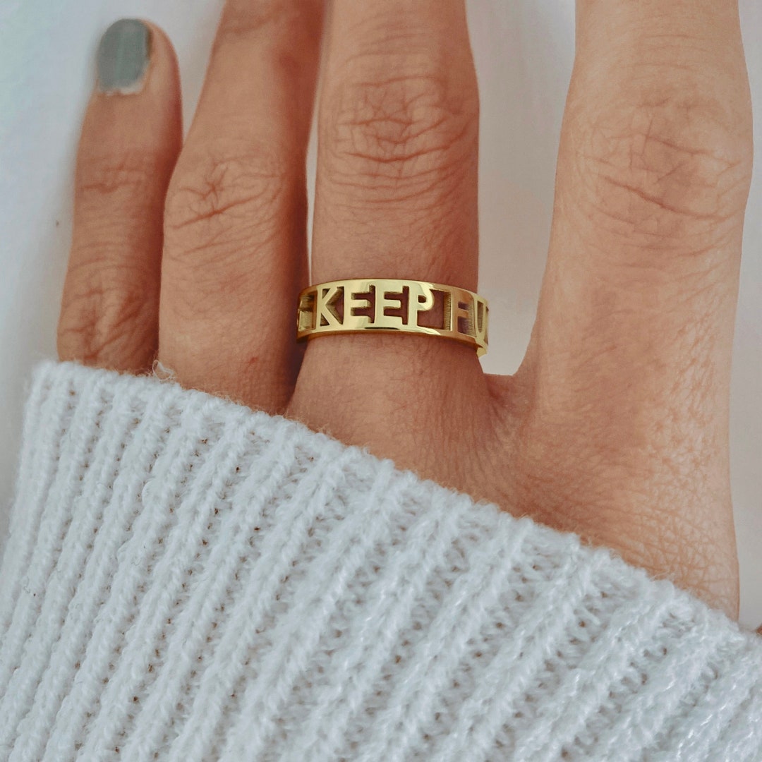 Keep Fucking Going Ring Stackable, Keep Going Jewelry Ring Gift for Women, Motivation Ring ...