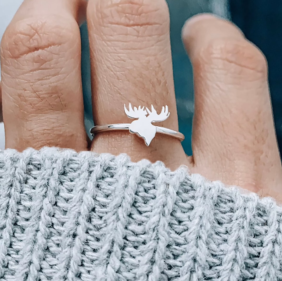 Silver Moose Ring, Gold Moose Jewelry, Dainty Moose Ring Christmas Gift ...