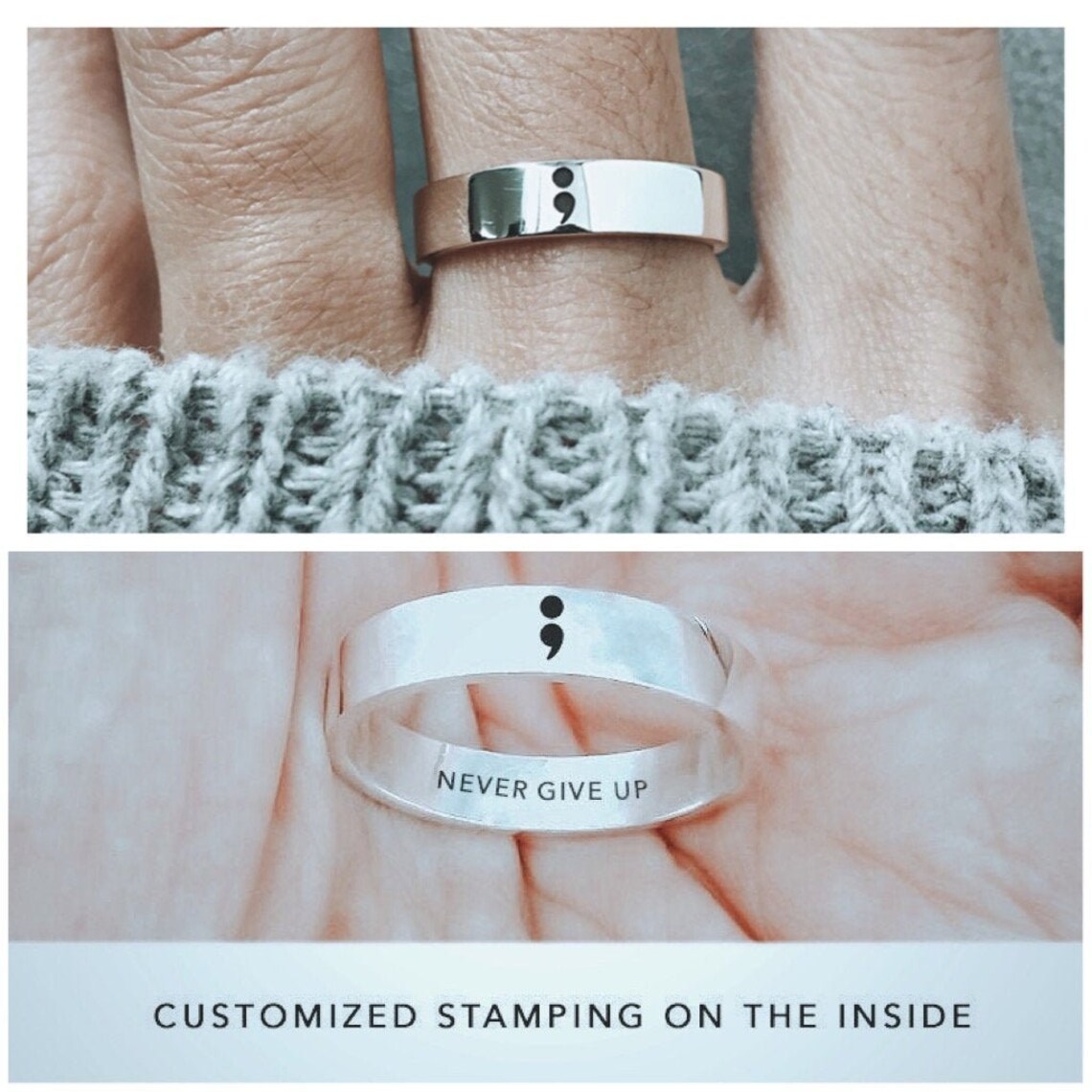 Semicolon Ring Sterling Silver Semi colon Ring Semicolon | Etsy