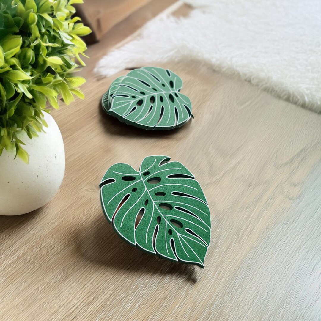 Monstera Plant Leaf Coaster Set, Tropical Table Decoration, Unique Gift ...
