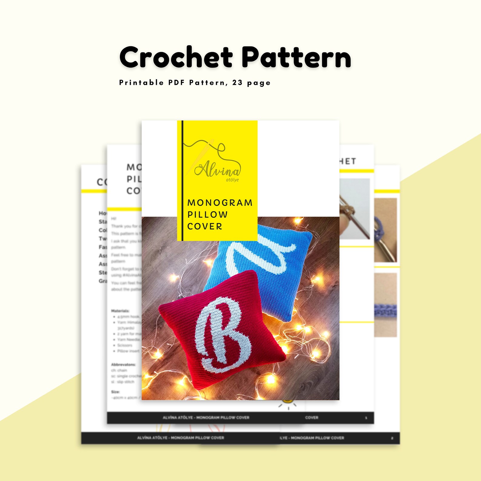 Crochet Monogram Pillow Easy PDF Pattern, Personalized Letter Pillow ...