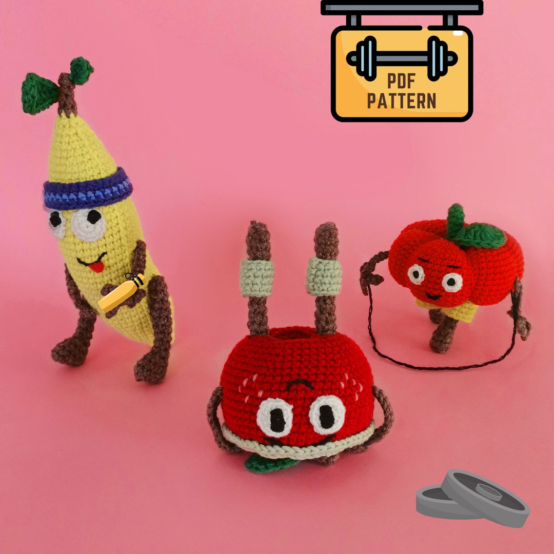 Strong Fruits Amigurumi PDF Pattern, Sportsman Banana-tomato-apple ...