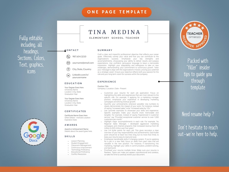 Teacher Resume and Cover Letter Bundle (google Docs, Ats-friendly) - Etsy