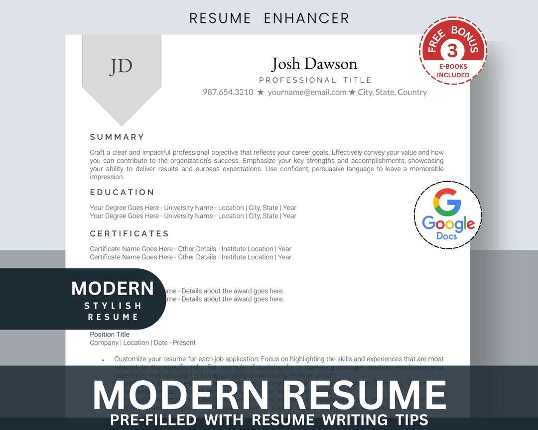 Professional Resume Template for Google Docs + Cover Letter ...