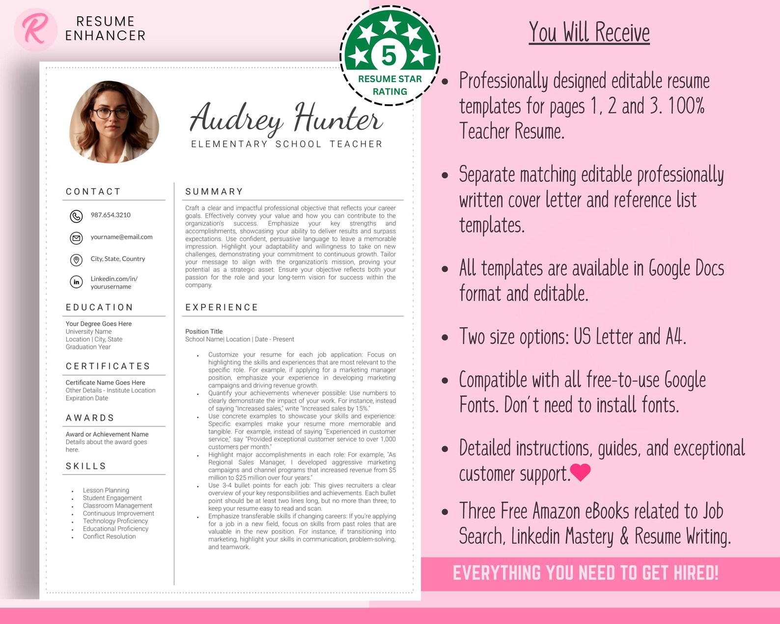 Teacher Resume Template for Google Docs | Substitute, Teaching ...