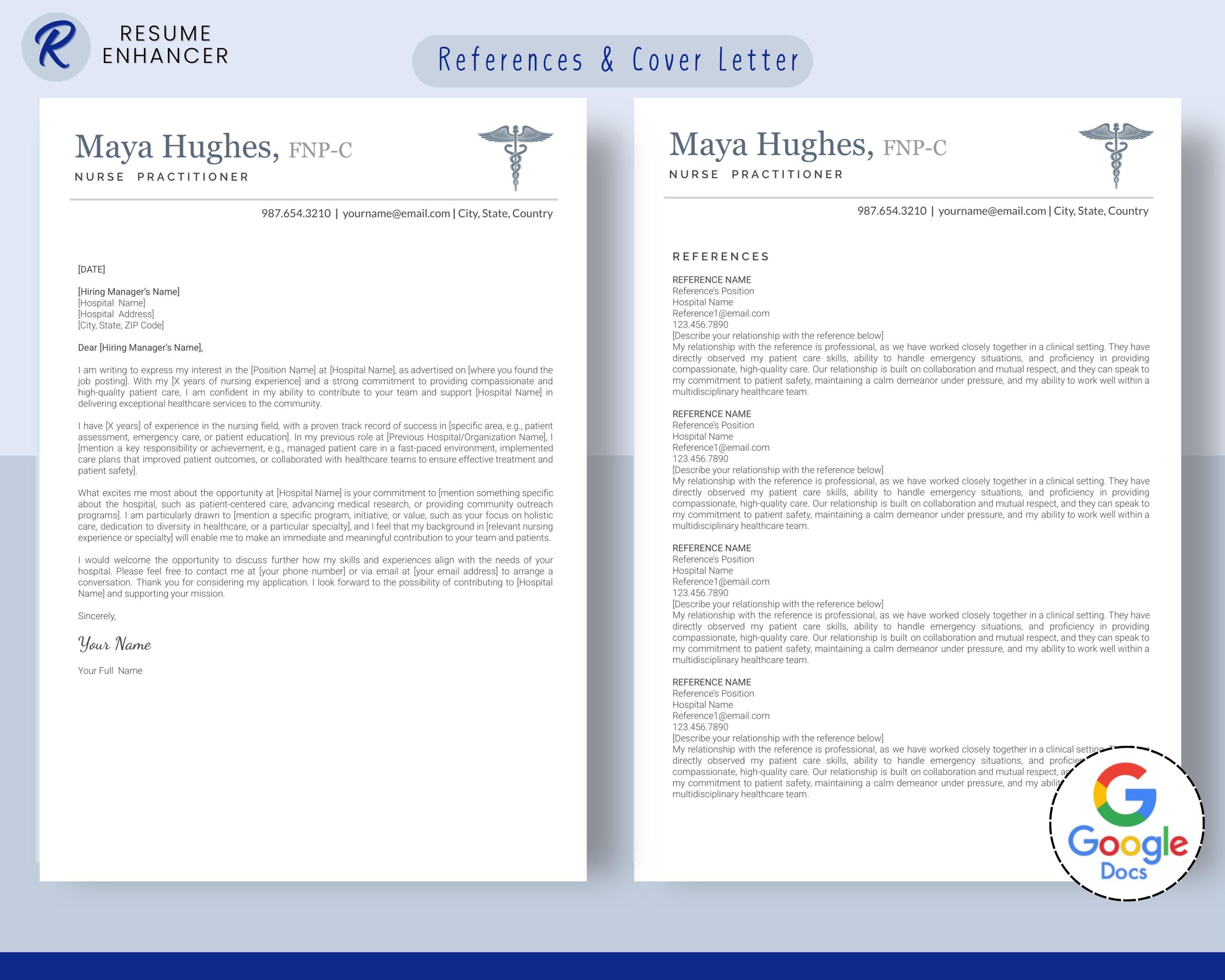 Nurse Practitioner Resume Template + Cover Letter for Google Docs, NP ...