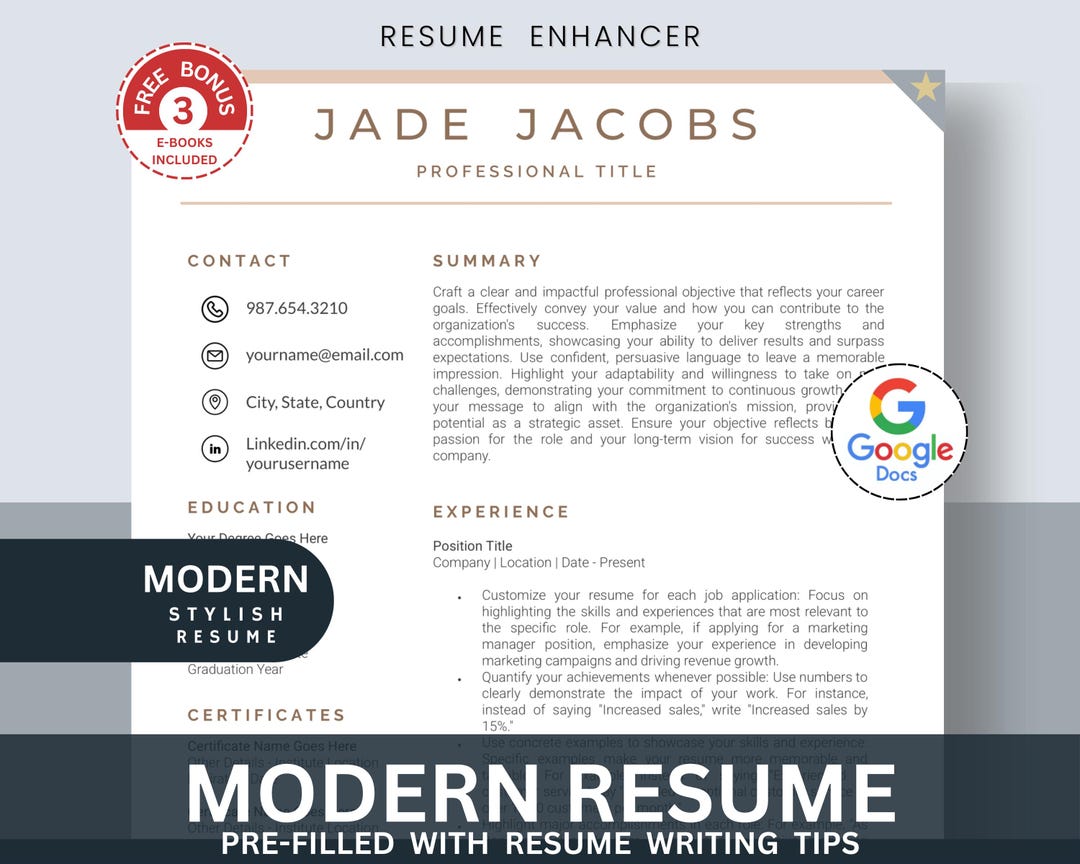 Resume CV Template, Google Docs Resume, Professional Resume Template ...