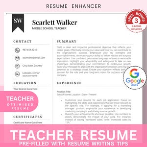 Elementary School Teacher Resume Template for Google Docs, New Teacher ...